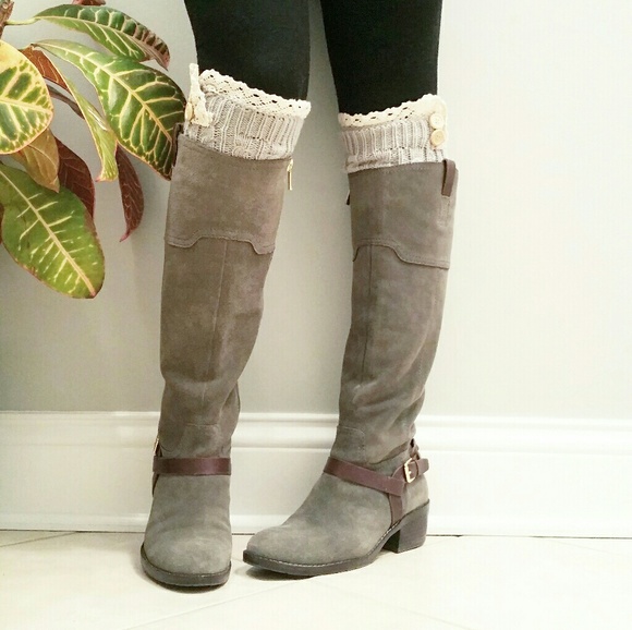 Accessories | Boot Cuffs With Lace And Buttons Light Gray | Poshmark